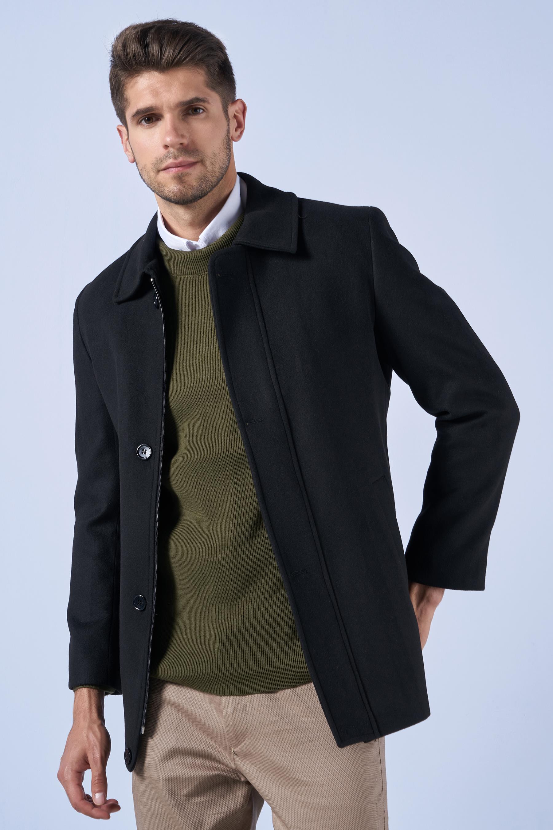 Suitmen Bebe Yaka Kaşe Kaban Siyah – Suitmenstore