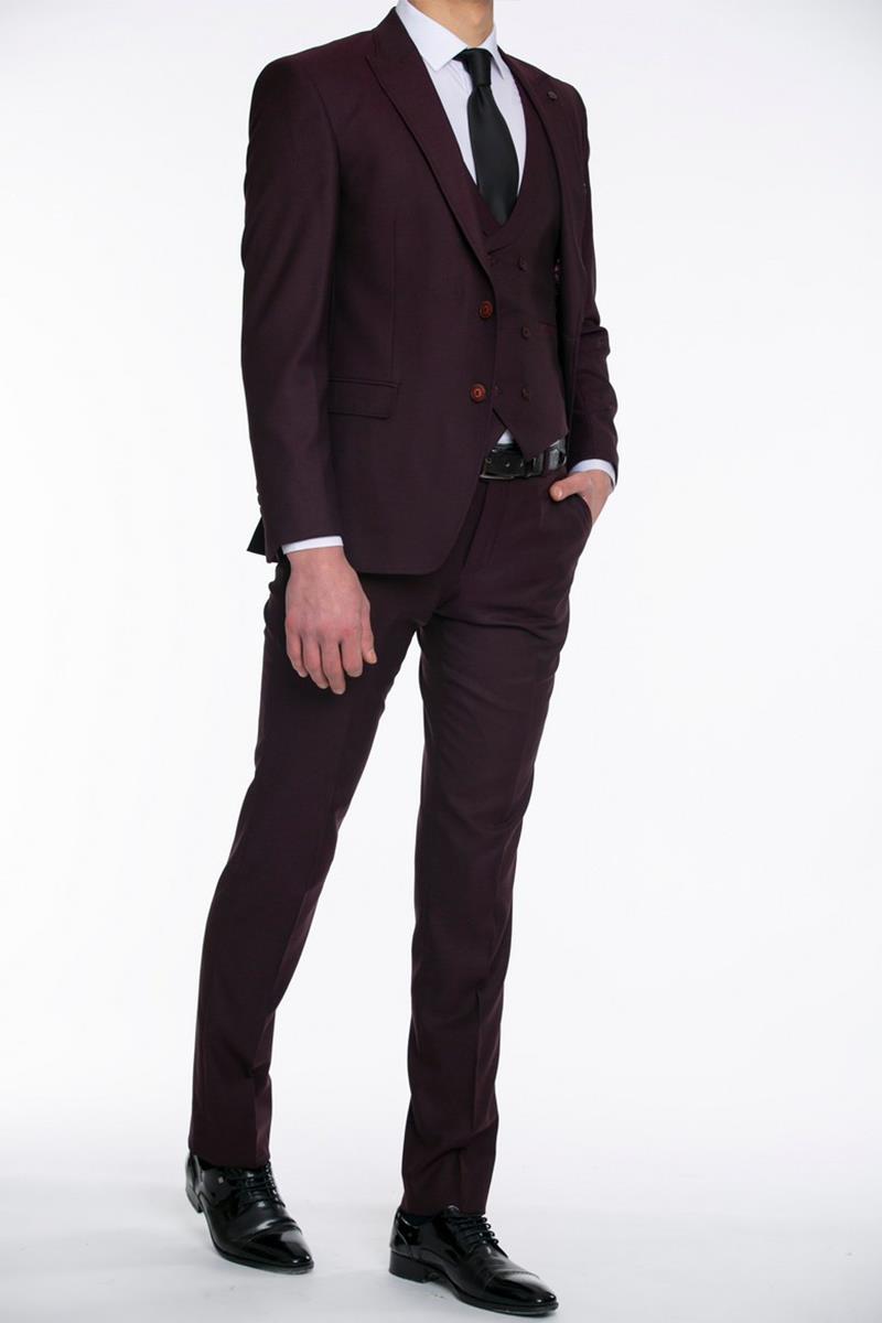 Suitmen Cool Yelekli Takım Elbise Bordo